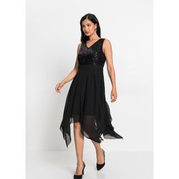 bonprix Midikleid aus feinem Chiffon mit Pailletten, schwarz