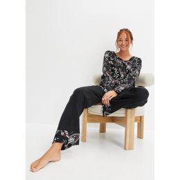 bonprix Pyjama aus reiner Bio-Baumwolle, schwarz, 100% Baumwolle