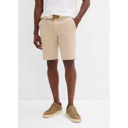 bonprix Stretch-Bermuda mit G&uuml;rtel Regular Fit, beige, mit Baumwolle