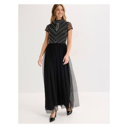 bonprix Maxikleid mit Perlenstickerei, schwarz