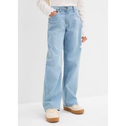 bonprix Wide-Leg-Jeans Mid Waist, blau, mit Baumwolle