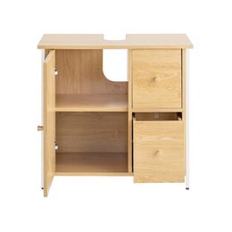 Waschbeckenunterschrank HEINE HOME, wei&szlig;, natur, B:65cm H:60cm T:35cm, MDF, Metall, Schr&auml;nke, Waschbeckenunterschrank