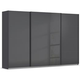 Schwebet&uuml;renschrank OTTO HOME "Kleiderschrank Schrank Garderobe AGORDO mit Glasfront", grau (graumetallic, glas basalt), B:315cm H:210cm T:62cm, Holzwerkstoff, Schr&auml;nke, Schwebet&uuml;renschrank, durchdachte Innenausstattung, in 4 Breiten und 2 H&ouml;hen MADE IN GERMANY