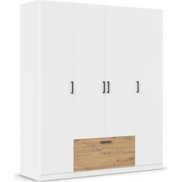 Dreht&uuml;renschrank Rauch "Kleiderschrank Schrank Garderobe W&auml;scheschrank BARI", wei&szlig; (alpinwei&szlig;, eiche artisan), B:180cm H:210cm T:54cm, Holzwerkstoff, Schr&auml;nke, Dreht&uuml;renschrank, mit Schubasten mittig, moderner Griff in Graumetallic MADE IN GERMANY
