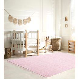 Kinderteppich OTTO HOME "Insa Fleckerl", rosa, B:120cm H:5mm L:180cm, Baumwolle, Teppiche, Kinderteppich, Uni Farben, pastell, handgewebt, pflegeleicht, waschbar, Kinderzimmer