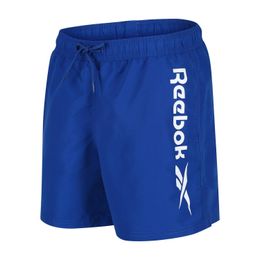 Badeshorts Reebok "Yestin", Damen, Gr. XL, N-Gr, blau (humble blau), Microfaser, Polyester, bedruckt, unifarben, Badehosen Badeshorts, mit Kordelzug und elastischem Bund, mit Logo, basic