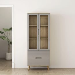 Highboard OTTO HOME "Lund", grau, B:70cm H:180cm T:40cm, ABS-Kunststoff, FSC-zertifizierter Holzwerkstoff, MDF, Melamin, Spanplatte, Sideboards, Highboard, mit gl&auml;nzenden Fronten, Glast&uuml;ren, helles Holzdekor, Breite 70 cm