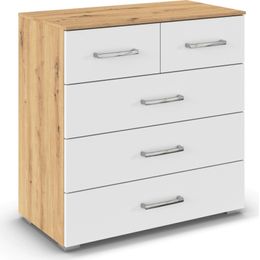 Kommode Rauch, B:80cm H:81cm T:42cmeiche artisan, alpinwei&szlig;, Holzwerkstoff, Schlafzimmer, Sideboards, "Gamma", mit f&uuml;nf ger&auml;umigen Schubladen in