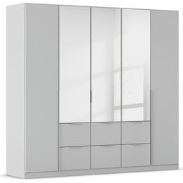 Dreht&uuml;renschrank OTTO HOME "Kleiderschrank Schrank Garderobe AGORDO mit Dekor- oder Hochglanzfront", grau (seidengrau), B:226cm H:210cm T:54cm, Holzwerkstoff, Schr&auml;nke, Dreht&uuml;renschrank, mit Au&szlig;enschubk&auml;sten, in 7 Breiten und 2 H&ouml;hen MADE IN GERMANY