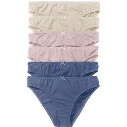 Slip bonprix, Damen, Gr. 44/46 (L), 6 Stk., beige (sandbeige, rosa, indigo), Obermaterial: 95% Baumwolle, 5% Elasthan, Unterhosen Slip, Slip (6er Pack)