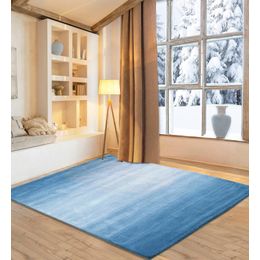 Wollteppich OTTO HOME "Lessach", blau, B:190cm H:14mm L:290cm, Schurwolle, Teppiche, Handweb Teppich, mit modernem Farbverlauf, reine Wolle, handgewebt