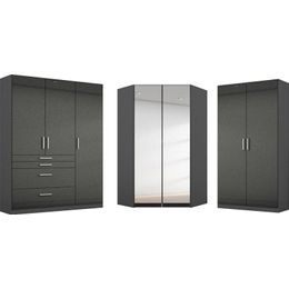 Schrank-Set Rauch "Kleiderschrank Schrank Garderobe Garderobenschrank Eckschrank HOMBURG", grau (graumetallic, hochglanz effektgrau), B:253cm H:197cm T:208cm, Holzwerkstoff, Kastenm&ouml;bel-Sets, viel Stauraum, oberer Schubkasten mit Einteilung MADE IN GERMANY