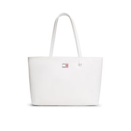 Tragetasche Tommy Jeans "TJW VALENTINES TOTE", Damen, Gr. B/H/T: 34cm x 26cm x 13cm, ecru, Textil, Taschen, Damen Schultertasche, Shopper mit herzf&ouml;rmigem Anh&auml;nger