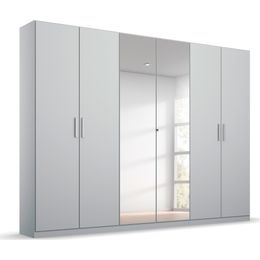Dreht&uuml;renschrank Rauch "Kleiderschrank Schrank Garderobe Ankleide KOLUNA mit Dekor-Front", grau (seidengrau), B:271cm H:210cm T:54cm, Holzwerkstoff, Schr&auml;nke, Dreht&uuml;renschrank, mit Spiegel, inkl. 2 Innenschubladen sowie extra B&ouml;den