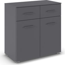 Kommode Rauch, B:80cm H:81cm T:42cmgraumetallic, Holzwerkstoff, Schlafzimmer, Sideboards, "Gamma", mit zwei T&uuml;ren und zwei ger&auml;umigen Schubladen MADE