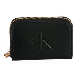 Geldb&ouml;rse Calvin Klein "BOLD CK MEDIUM ZIP AROUND", Damen, schwarz, Lederimitat, unifarben, Kleinlederwaren, Damen Portemonnaie, Geldbeutel, Money Pocket mit CK-Logo
