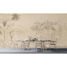 Livingwalls Vliestapete LIVING WALLS "Dschungel-Tapete Sepia Beige mit Palmen Wasserfall", beige, B:2,5m H:0,02m L:5m, Vlies, Tapeten