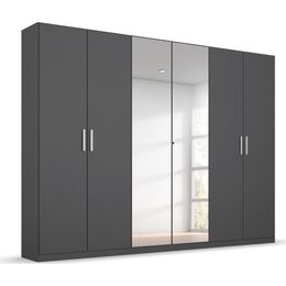 Dreht&uuml;renschrank Rauch "Kleiderschrank Schrank Garderobe Ankleide KOLUNA mit Dekor-Front", grau (graumetallic), B:271cm H:229cm T:54cm, Holzwerkstoff, Schr&auml;nke, Dreht&uuml;renschrank, mit Spiegel, inkl. 2 Innenschubladen sowie extra B&ouml;den