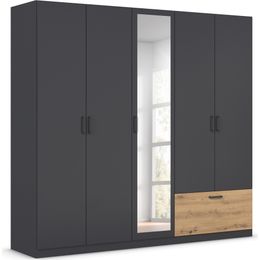 Dreht&uuml;renschrank Rauch "Kleiderschrank Schrank Garderobe W&auml;scheschrank BARI mit Spiegel", grau (graumetallic, eiche artisan), B:225cm H:210cm T:54cm, Holzwerkstoff, Schr&auml;nke, Dreht&uuml;renschrank, mit Schubasten au&szlig;en, moderner Griff in Graumetallic MADE IN GERMANY