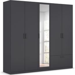 Dreht&uuml;renschrank Rauch "Kleiderschrank Schrank Garderobe W&auml;scheschrank BARI mit Spiegel", grau (graumetallic), B:225cm H:210cm T:54cm, Holzwerkstoff, Schr&auml;nke, Dreht&uuml;renschrank, mit Schubasten au&szlig;en, moderner Griff in Graumetallic MADE IN GERMANY
