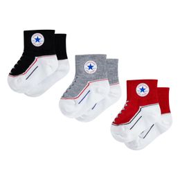 Sportsocken Converse "CHN INFANT STRIATED QTR 3PK", M&auml;dchen, Gr. 86/92 (12/24), schwarz, Obermaterial: 76% Polyester, 20% Nylon, 4% Elasthan, Socken Sportsocken, f&uuml;r Babys und Kleinkinder, sportlicher Stil, dreiteiliges Set