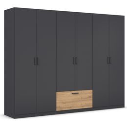 Dreht&uuml;renschrank Rauch "Kleiderschrank Schrank Garderobe W&auml;scheschrank BARI", grau (graumetallic, eiche artisan), B:270cm H:210cm T:54cm, Holzwerkstoff, Schr&auml;nke, Dreht&uuml;renschrank, mit Schubasten mittig, moderner Griff in Graumetallic MADE IN GERMANY