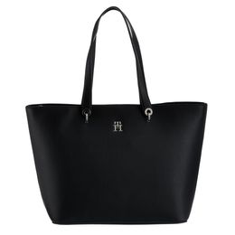 Shopper Tommy Hilfiger "TH EMBLEM TOTE", Damen, Gr. B/H/T: 48cm x 30cm x 14cm, schwarz (bds schwarz), Polyurethan, Strukturmuster, unifarben, Taschen Shopper, mit TH-Emblem vorne