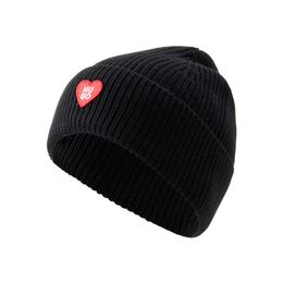Beanie Hugo "Sentialy Hat", Damen, schwarz 001, Strick, Materialmix, unifarben, M&uuml;tzen Beanie, mit Logo-Aufn&auml;her