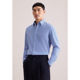 Businesshemd Seidensticker "Schwarze Rose", Herren, Gr. L (41), normale &Auml;rmell&auml;ngen, mittelblau, 100% Baumwolle, bedruckt, tailored fit, 2-Knopf-Manschette, Hemden, Shaped 1/1 Covered-Button-Down-Kragen Druck