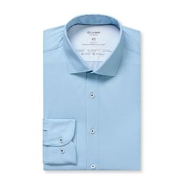 Langarmhemd OLYMP "Level Five 24/Seven", Herren, Gr. 44, N-Gr, blau (bleu), Jersey, Obermaterial: 86% Polyamid, 14% Elasthan, normal, 2-Knopf-Manschette, Hemden, Businesshemd, body fit, Modern Kentkragen, Jersey, b&uuml;gelleicht
