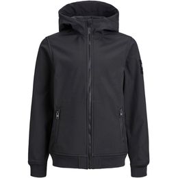 Jack & Jones Softshelljacke JACK & JONES JUNIOR "JJEBASIC ideal f&uuml;r &Uuml;bergang, wasserabweisend", Jungen, Gr. 116, schwarz, Web, Obermaterial: 100% Polyester, unifarben, normal normal, Rippb&uuml;ndchen, Jacken Softshelljacke, unifarben, casual, regular fit, Kapuze