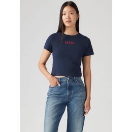Levi's Print-Shirt LEVI'S "GR ESSENTIAL SPORTY TEE", Damen, Gr. S (36), ess sport serif 1873 navy blazer, Single Jersey, Obermaterial: 100% Baumwolle, bedruckt, unifarben, tailliert extrakurz, Rundhals, gerader Abschluss, Shirts, mit Logo-Print
