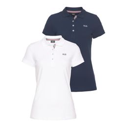 H.I.S. Poloshirt H.I.S, Damen, Gr. 34, blau (navy, wei&szlig;), Obermaterial: 95% Baumwolle, 5% Elasthan, bestickt, clean, unifarben, figurbetont, Shirts, Kurzarm, figurbetonte Passform, mit klassischem Polokragen