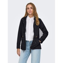 Parka Only "ONLLORCA LIFE CANVAS PARKA CC OTW", Damen, Gr. S, blau graphite, Web, Obermaterial: 80% Polyester, 20% Baumwolle, unifarben, regular fit h&uuml;ftlang, Jacken Parka, mit Kordelzug in der Taille