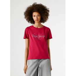 T-Shirt Pepe Jeans "BRADY", Damen, Gr. M, 387penn pink, Single Jersey, Obermaterial: 100% Baumwolle, Glitzermuster, normal, Rundhals, abgesteppte Kante, Shirts T-Shirt, mit Rundhals, Nietenapplikation