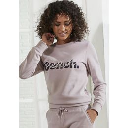 Sweatshirt BENCH. LOUNGEWEAR, Damen, Gr. 32/34, rosa (rauchrosa), Interlock, Obermaterial: 60% Baumwolle, 40% Polyester, bestickt, unifarben, Basic, bequem h&uuml;ftlang, Rundhals, Rippb&uuml;ndchen, Sweatshirts Sweatshirt, mit Logodruck und Stickerei, Loungewear
