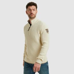 PME-Legend Troyer PME LEGEND, Herren, Gr. L, bone wei&szlig;, Strick, Obermaterial: 68% Baumwolle, 32% Polyamid, normal normal, ohne Ausschnitt, Pullover Troyer, im Mustermix