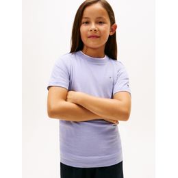 T-Shirt Tommy Hilfiger "MINI CORP T-SHIRT", M&auml;dchen, Gr. 12 (152), periwinkle dusk, Single Jersey, Obermaterial: 100% Baumwolle, unifarben, regular fit normal, Rundhals, eingesetzt gerader Abschluss, Shirts T-Shirt, Kinder bis 16 Jahre