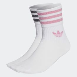 Sportsocken adidas originals "MIDCUT GLITTER CREW SOCKEN, 2 PAAR", Damen, Gr. L (43/45), pink (wei&szlig;, bliss pink, schwarz), Obermaterial: 57% Baumwolle, 38% Polyester, 3% Elasthan, 2% sonstige Fasern, Socken Sportsocken, f&uuml;r Erwachsene, wadenlang, aus Baumwolle, Polyester und Elasthan