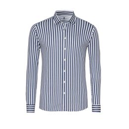Langarmhemd DESOTO "Jerseyhemd Casual Kent", Herren, Gr. L, N-Gr, dunkelblau stripes, Obermaterial: 100% Baumwolle, slim fit normal, Manschette, Hemden
