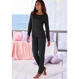 Pyjama Vivance Dreams, Damen, Gr. 32/34, schwarz, Rippware, Obermaterial: 92% Modal (TENCEL&trade;), 8% Elasthan, unifarben, bequem h&uuml;ftlang, Rundhals, eingesetzt Babylock, Homewear-Sets Pyjama, mit Babylock-Saum