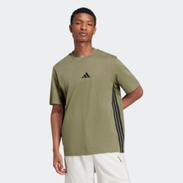 T-Shirt adidas Sportswear "M 3S SJ T", Damen, Gr. S, gr&uuml;n (olive strata, schwarz), Obermaterial: 100% Baumwolle, normal, Rundhals, Shirts T-Shirt, mit Rundhalsausschnitt, aus Baumwolle, weiches Single Jersey