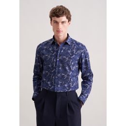 Businesshemd Seidensticker "Schwarze Rose", Herren, Gr. M (40), normale &Auml;rmell&auml;ngen, dunkelblau, 100% Baumwolle, bedruckt, slim fit, 2-Knopf-Manschette, Hemden, Slim 1/1 Kentkragen Druck