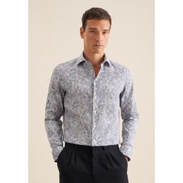 Businesshemd Seidensticker "Slim", Herren, Gr. S (38), normale &Auml;rmell&auml;ngen, blau, 100% Baumwolle, gebl&uuml;mt, slim fit, 2-Knopf-Manschette, Hemden, Slim 1/1 Kentkragen Floral