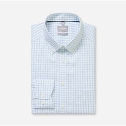 Langarmhemd OLYMP, Herren, Gr. 41, N-Gr, bleu, Web, Obermaterial: 100% Baumwolle, comfort fit normal, 2-Knopf-Manschette, Hemden, Businesshemd, kariert, Button-down-Kragen, comfort fit, formbest&auml;ndig