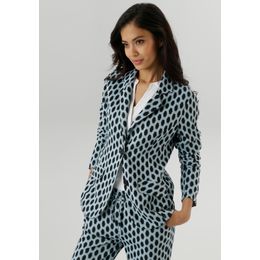 Jerseyblazer Aniston SELECTED, Damen, Gr. 42, gr&uuml;n (hellblau, marine, wollwei&szlig;), Jersey, Obermaterial: 67% Polyester, 31% Viskose, 2% Elasthan, gemustert, figurbetont h&uuml;ftlang, Blazer, mit Allover-Muster in geometrischer Wabenoptik