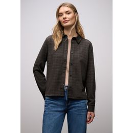 Langarmbluse Street One, Damen, Gr. 36, schwarz, Stoff, 63% Polyester, 34% Viskose, 3% Elasthan, kariert, normal normal, V-Ausschnitt, B&uuml;ndchen, Blusen, mit Karomuster
