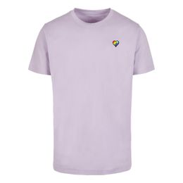 T-Shirt MisterTee "MisterTee Glossy Heart Pride Tee", Damen, Gr. L, lila, 100% Baumwolle, bedruckt, normal, Rundhals, Shirts T-Shirt