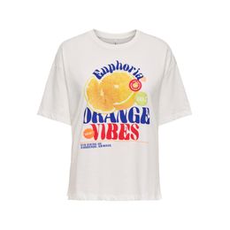 Kurzarmshirt Only "ONLBOLETTE LIFE S/S TOP BOX CC JRS", Damen, Gr. L, cloud dancer print:orange vibes, Jersey, Obermaterial: 100% Baumwolle, bedruckt, loose fit normal, Rundhals, Shirts, mit auff&auml;lligem Print