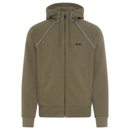 Sweatjacke BOSS Green, Herren, Gr. S, schwarz beige257, Piqu&eacute;, Obermaterial: 53% Baumwolle, 44% Polyester, 3% Elasthan, unifarben, regular fit normal, hoch geschlossener Ausschnitt, B&uuml;ndchen, Sweatjacken Sweatjacke, mit Kapuze, Regular Fit, Eingrifftaschen